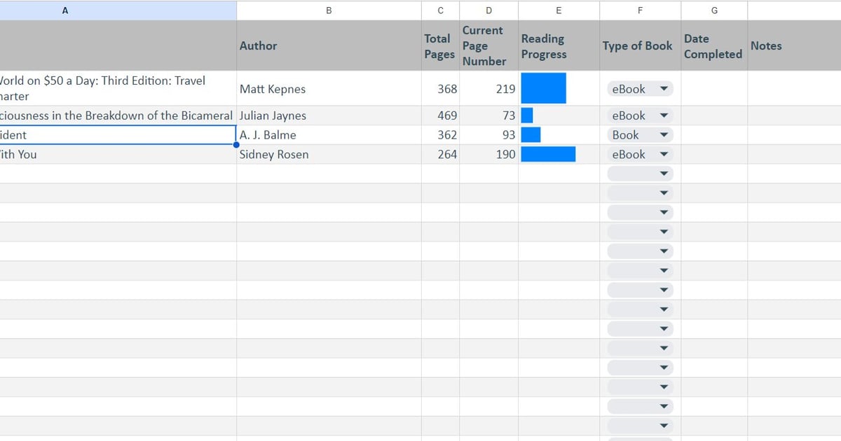 Book Tracker Google Sheet | PalAlley